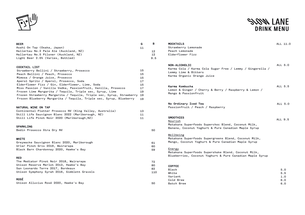 Menu – Slowlane Cafe & Eatery