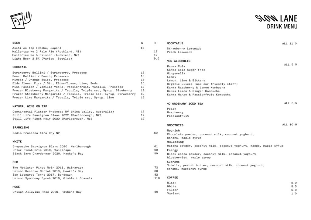Menu – Slowlane Cafe & Eatery